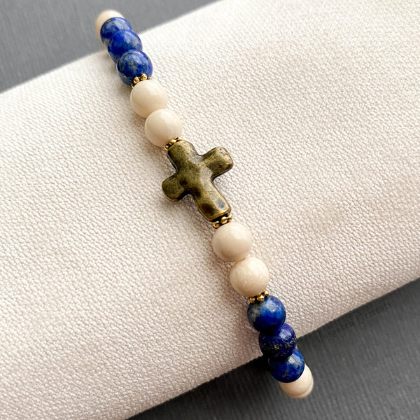 Eternal Hope Christian Sideways Cross Bracelet - Jasper and Lapis ...